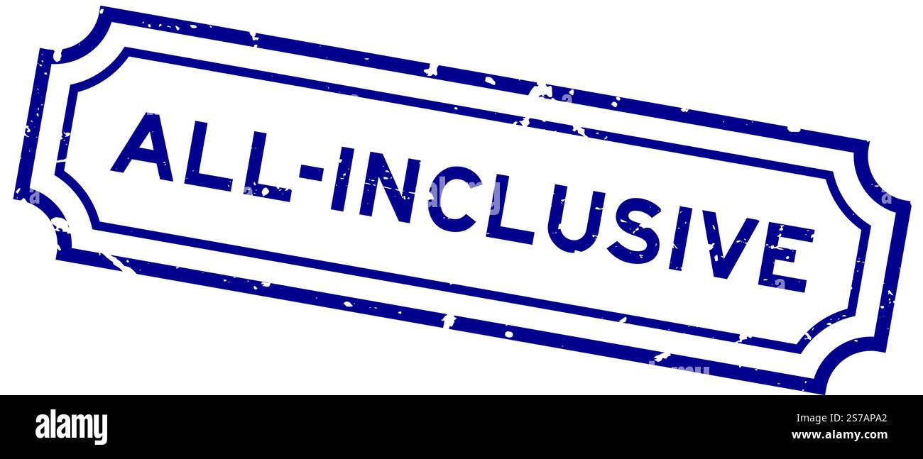 Grunge blue all inclusive word rubber seal stamp on white background ...