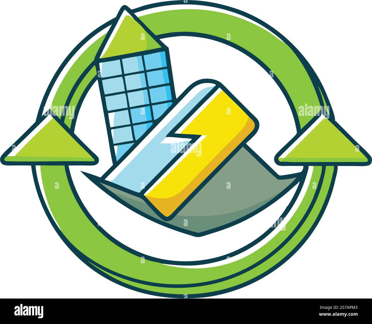 Graphic representation of renewable energy with yellow lightning bolt ...