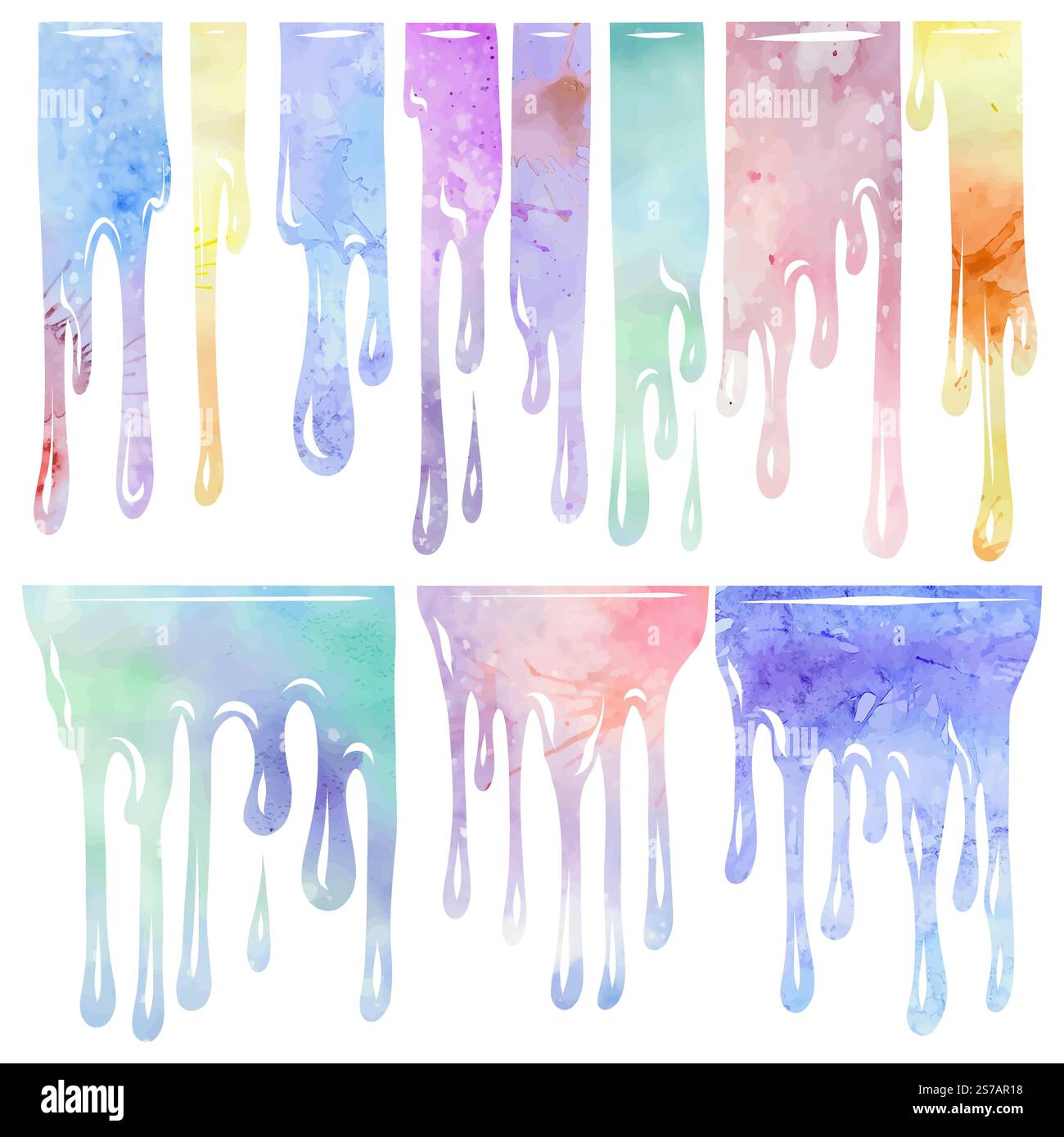 Set of watercolor paint drips flows down isolated from background. Clip ...