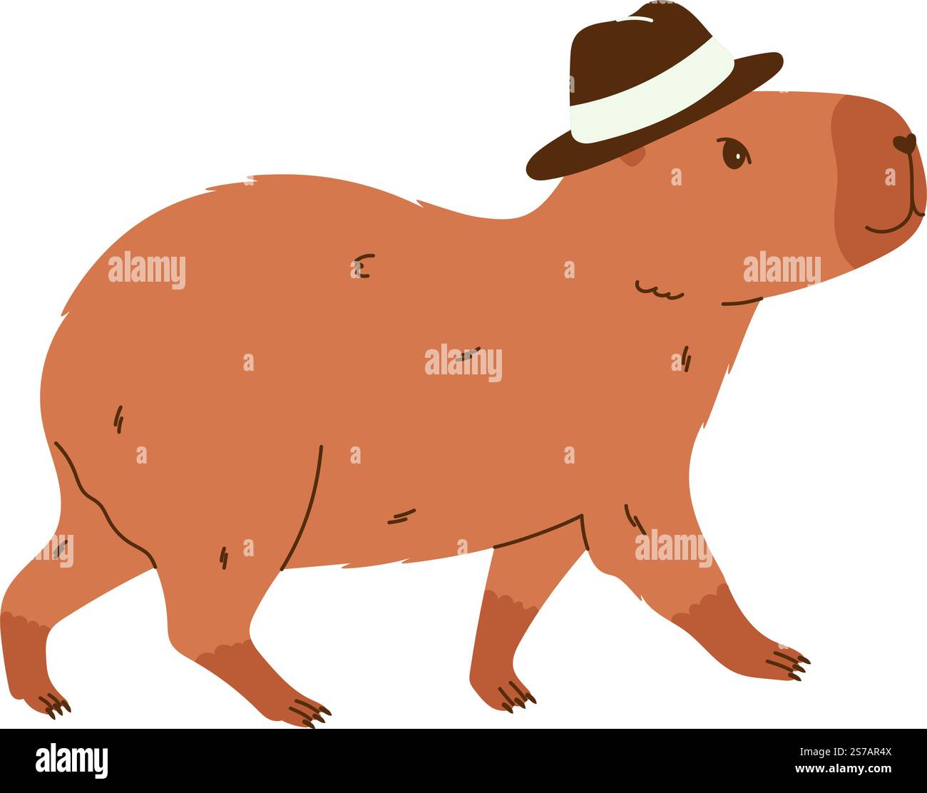 Cute capybara character. Funny rodent in hat. Hand drawn vector ...