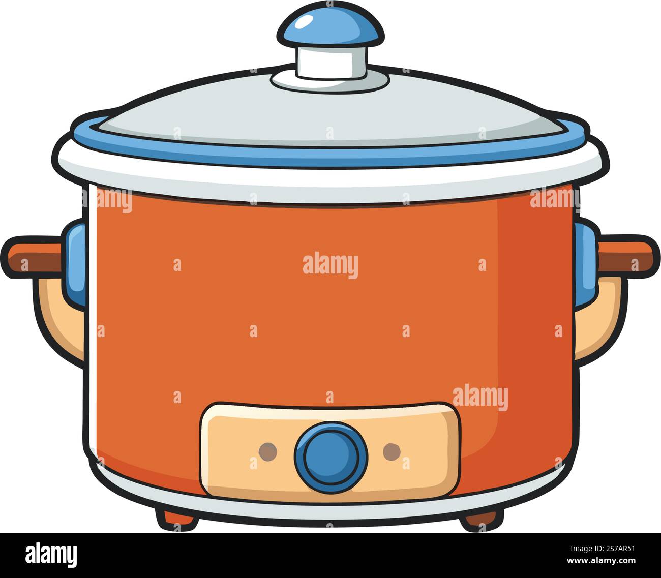Whimsical cartoon depiction of a slow cooker, featuring bright colors ...