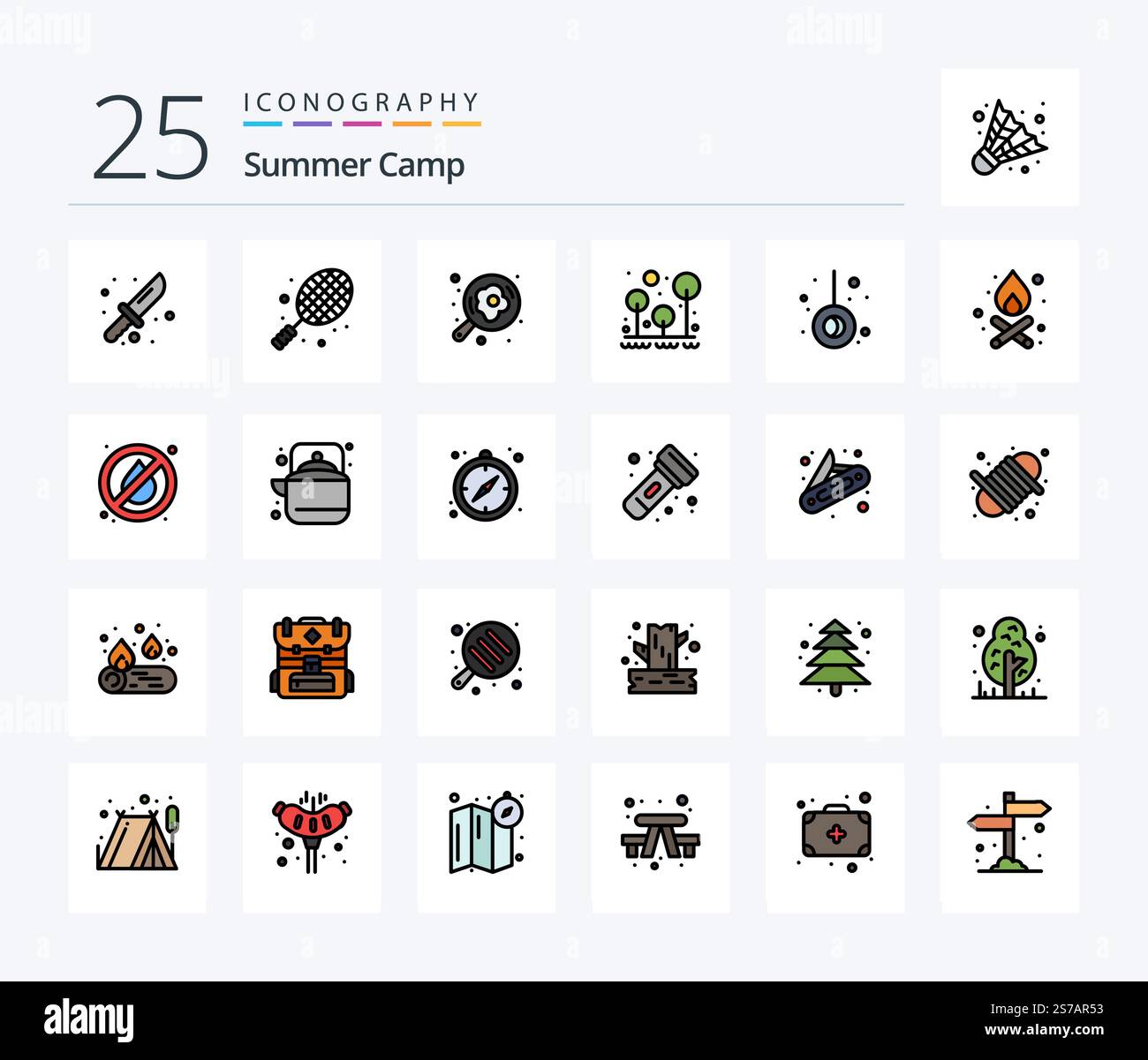 Summer Camp 25 Line Filled icon pack including movement. survival ...