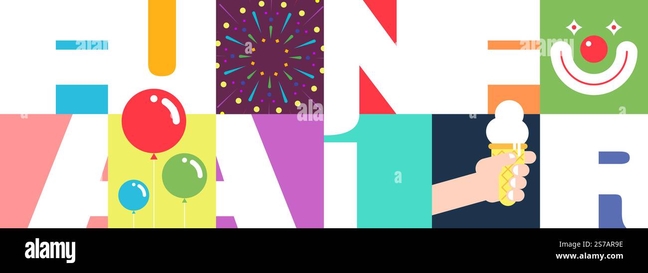 Bold funfair text horizontal banner. Amusement park stylish modern ...