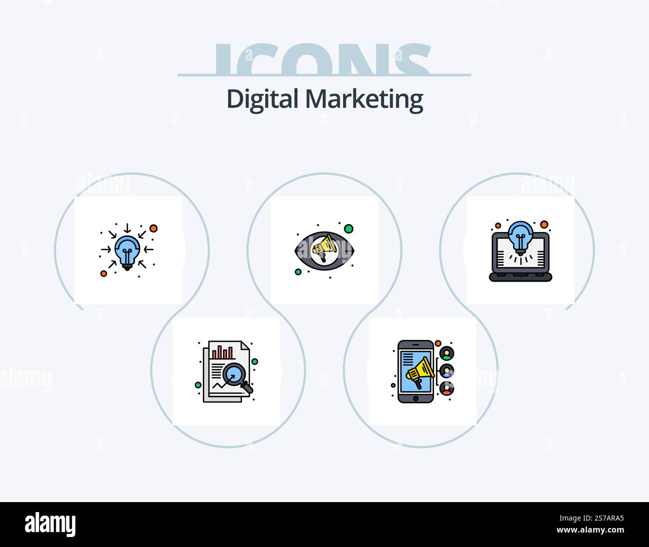 Digital Marketing Line Filled Icon Pack 5 Icon Design. content ...