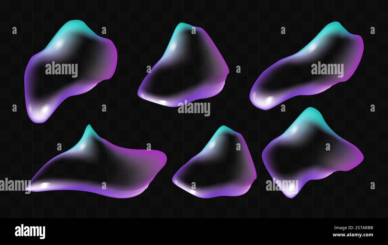 Transparent liquid forms water drops isolated set. Realistic volumetric drops. Transparent ...