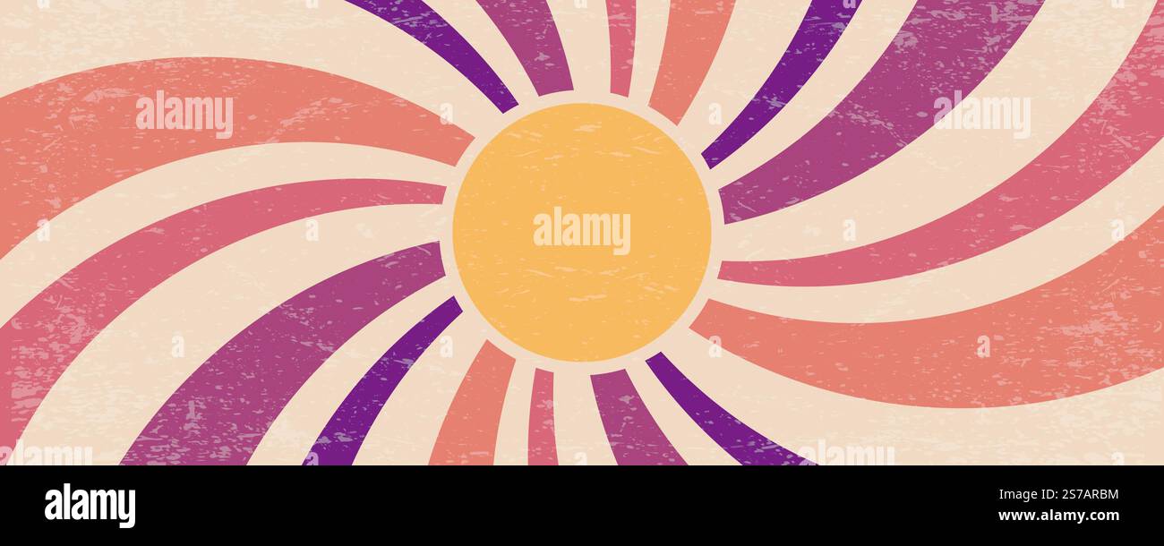 Retro summer sun background. Vector groovy sunshine wavy rays in ...