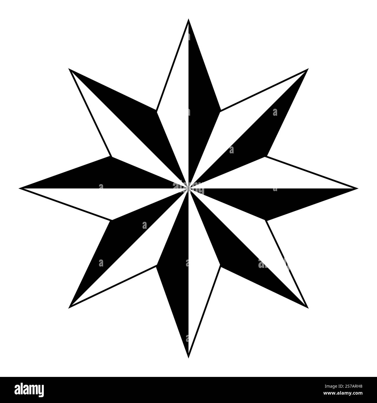 star shape symbol, black and white vector illustration of eight pointed ...