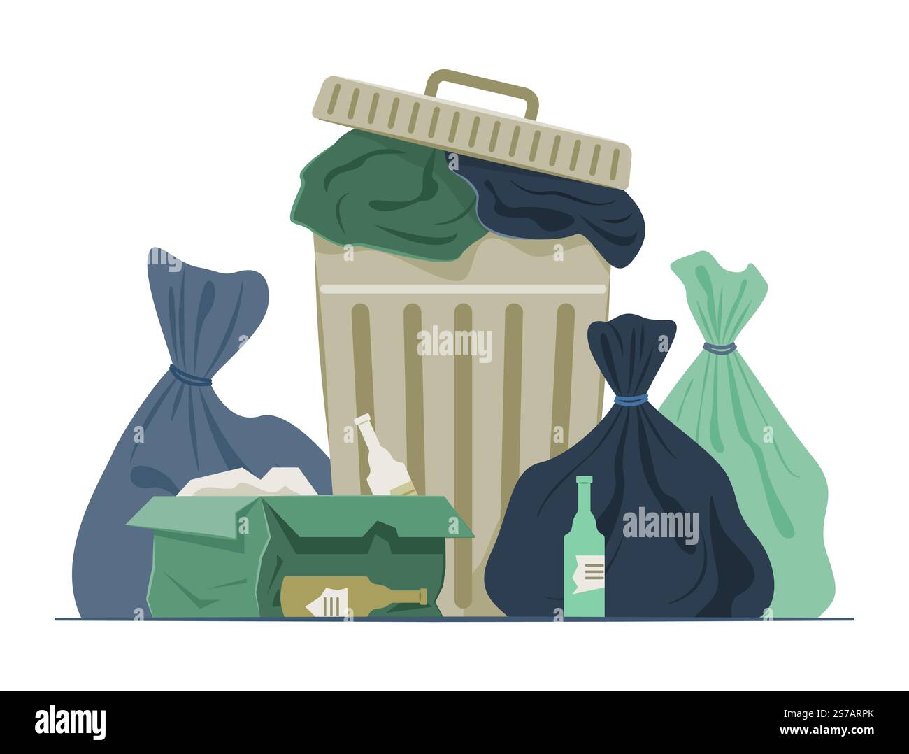 Trash Can with Pile of Garbage Bags for Scattered Trash Concept ...