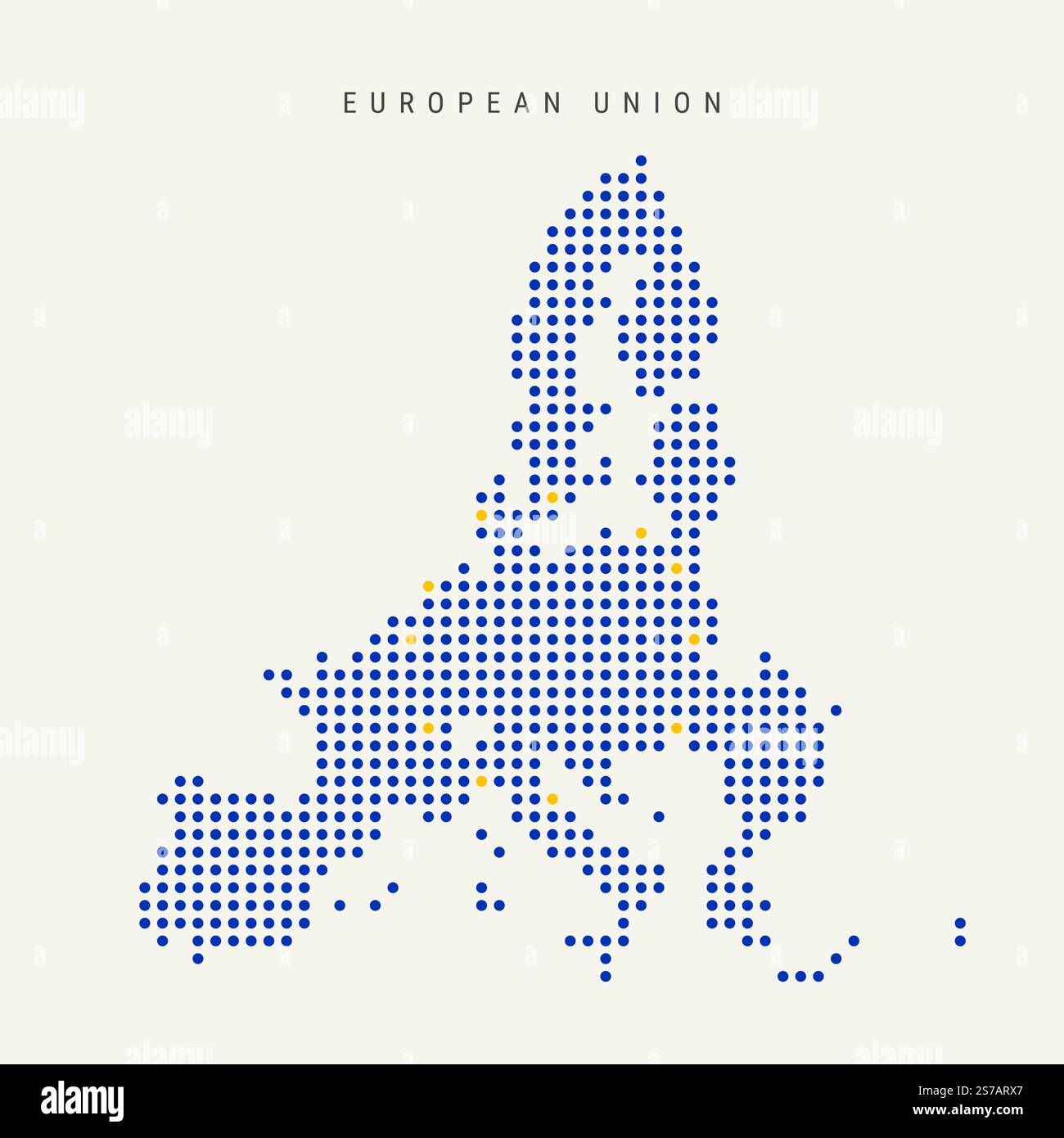Dotted pixel map of European Union painted in the colors of of EU flag ...