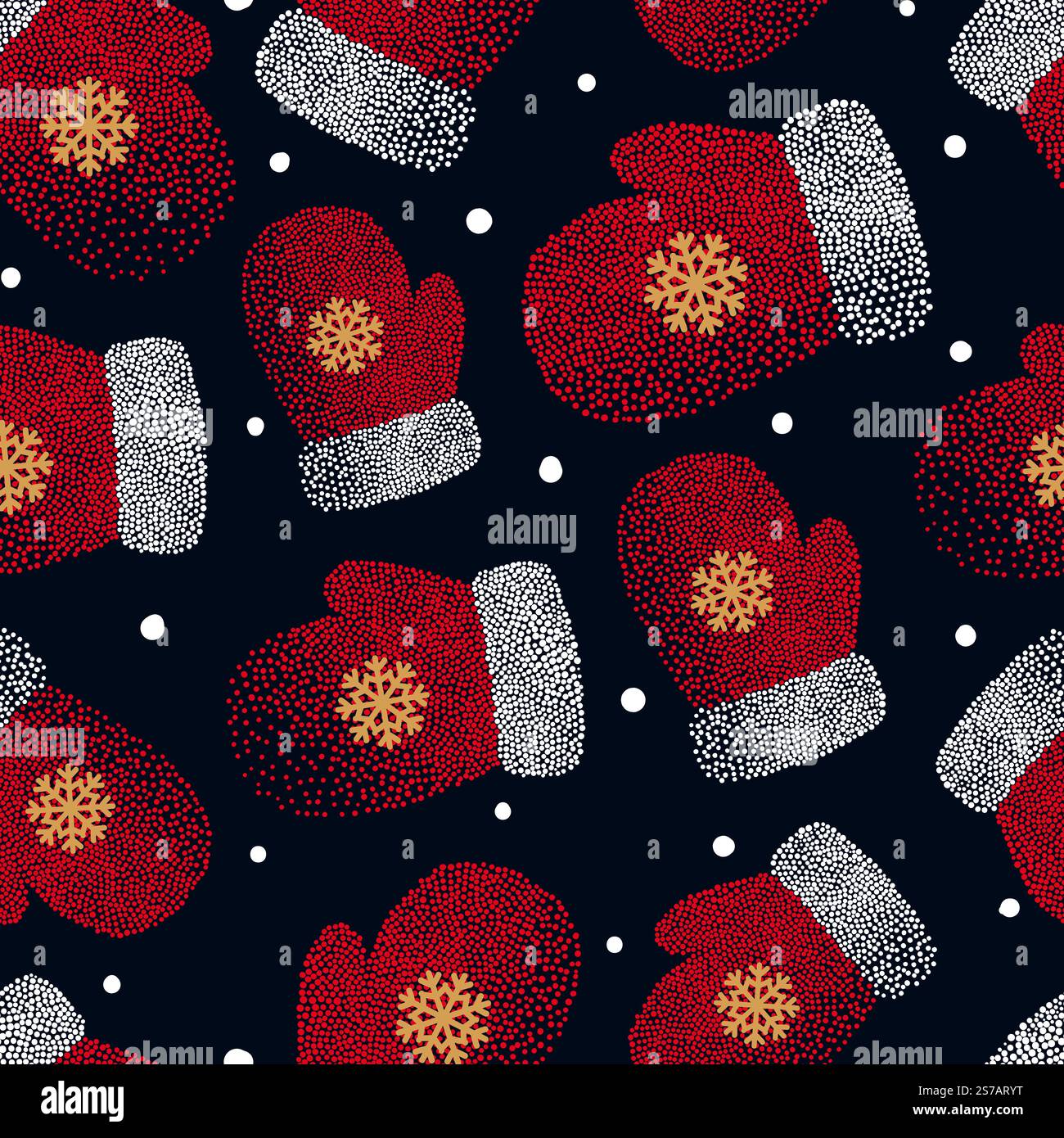 Christmas pattern with red mittens. Vector holiday seamless background ...