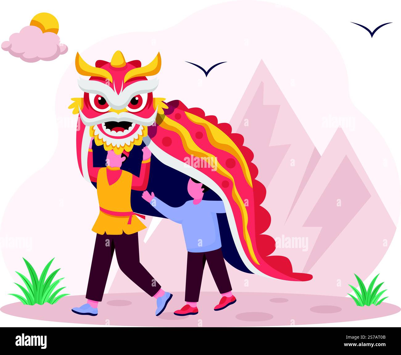 Preparation Dragon Dance Performance Show concept, loong flexible giant ...