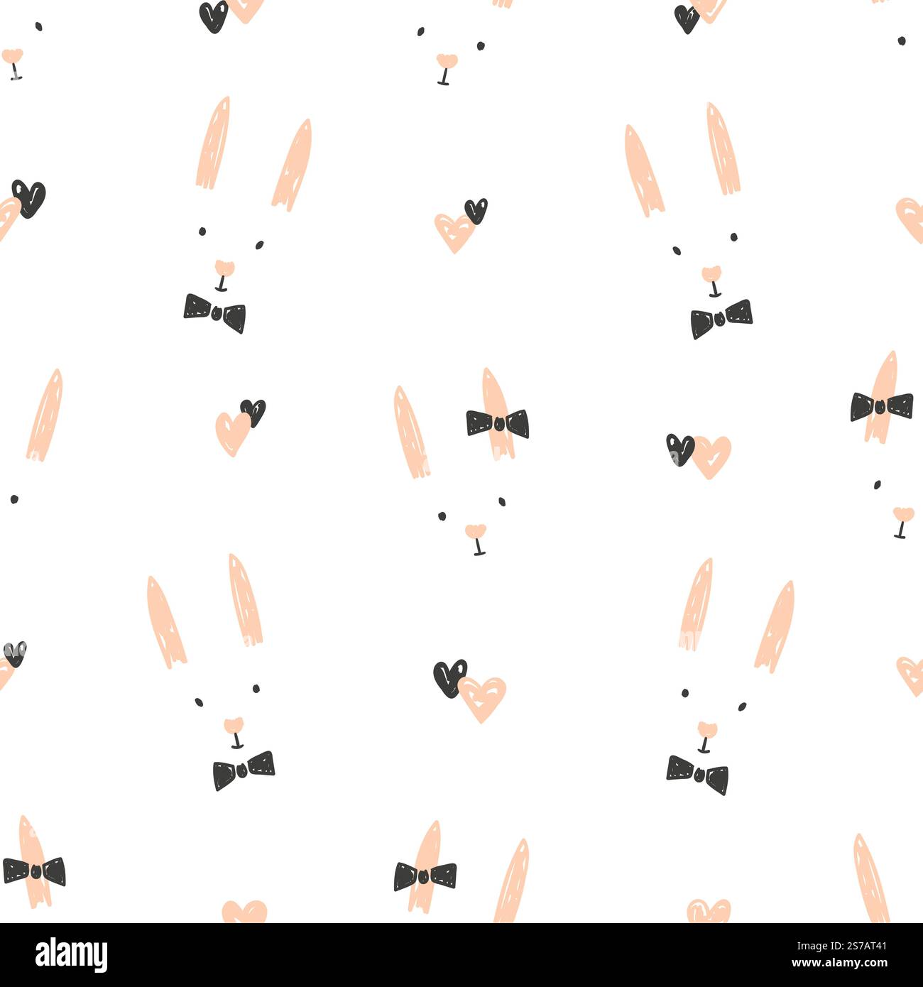 Cute rabbits seamless pattern. Vector doodle bunny illustration Stock ...