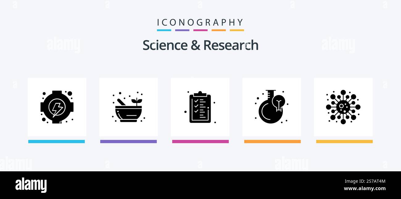 Science Glyph 5 Icon Pack Including study. molecule. clipboard. cell ...