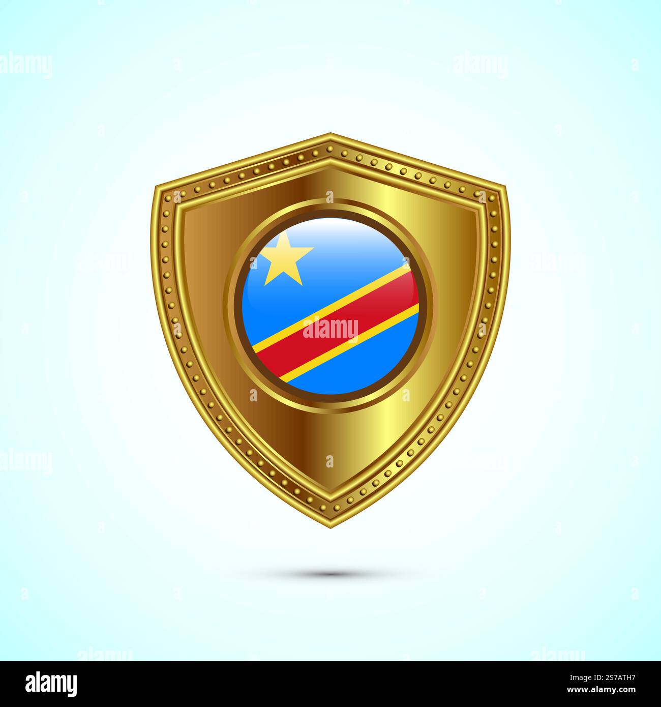 Rounded flag of Democratic Republic with glossy gold shield Stock ...