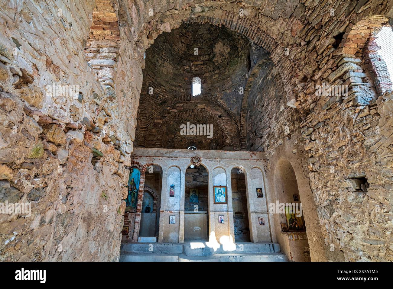 Byzantine-style interior of Hagia Sophia Church in Koroni, featuring ...