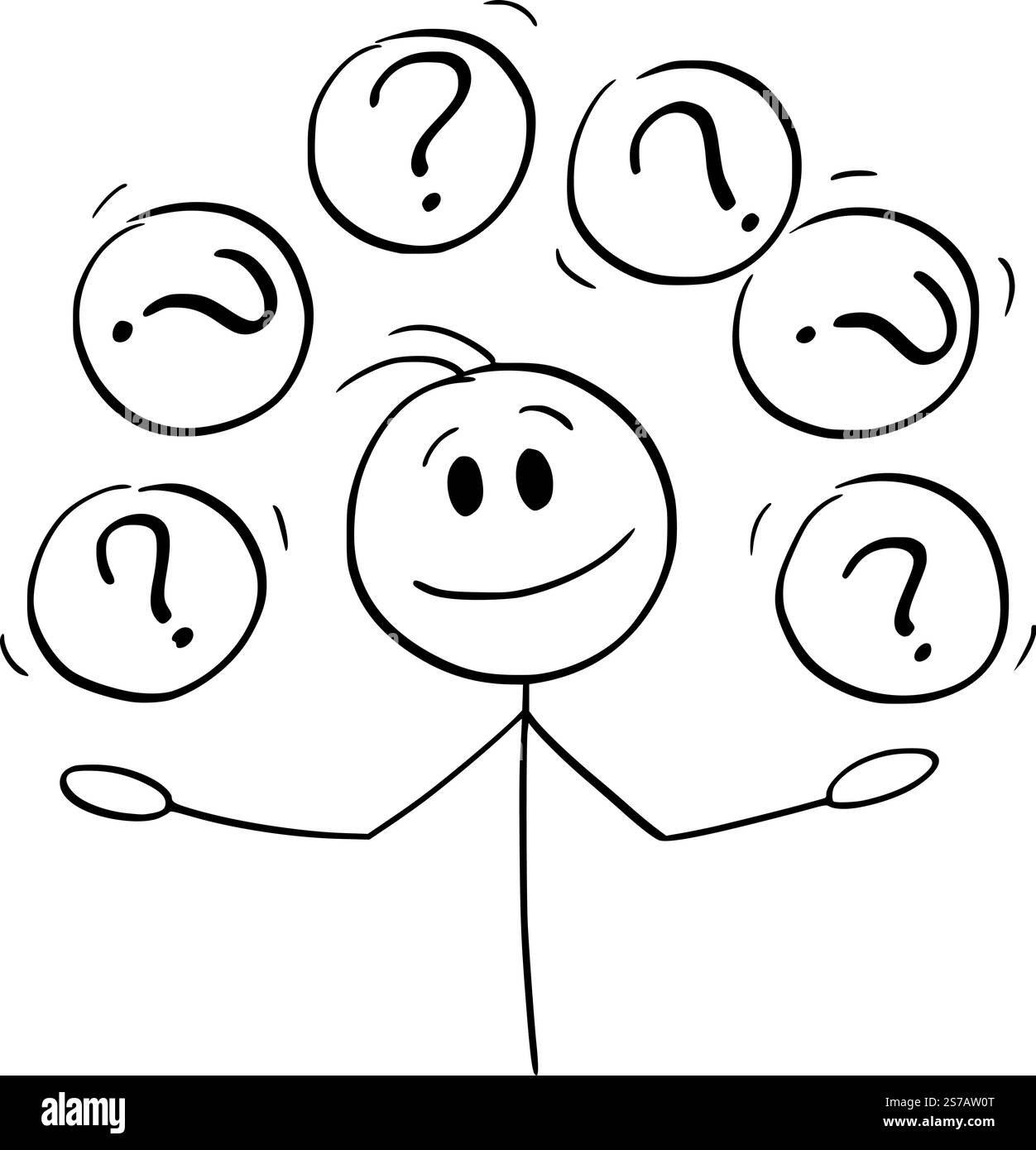 Person juggling with question marks showing problem that needs solution ...