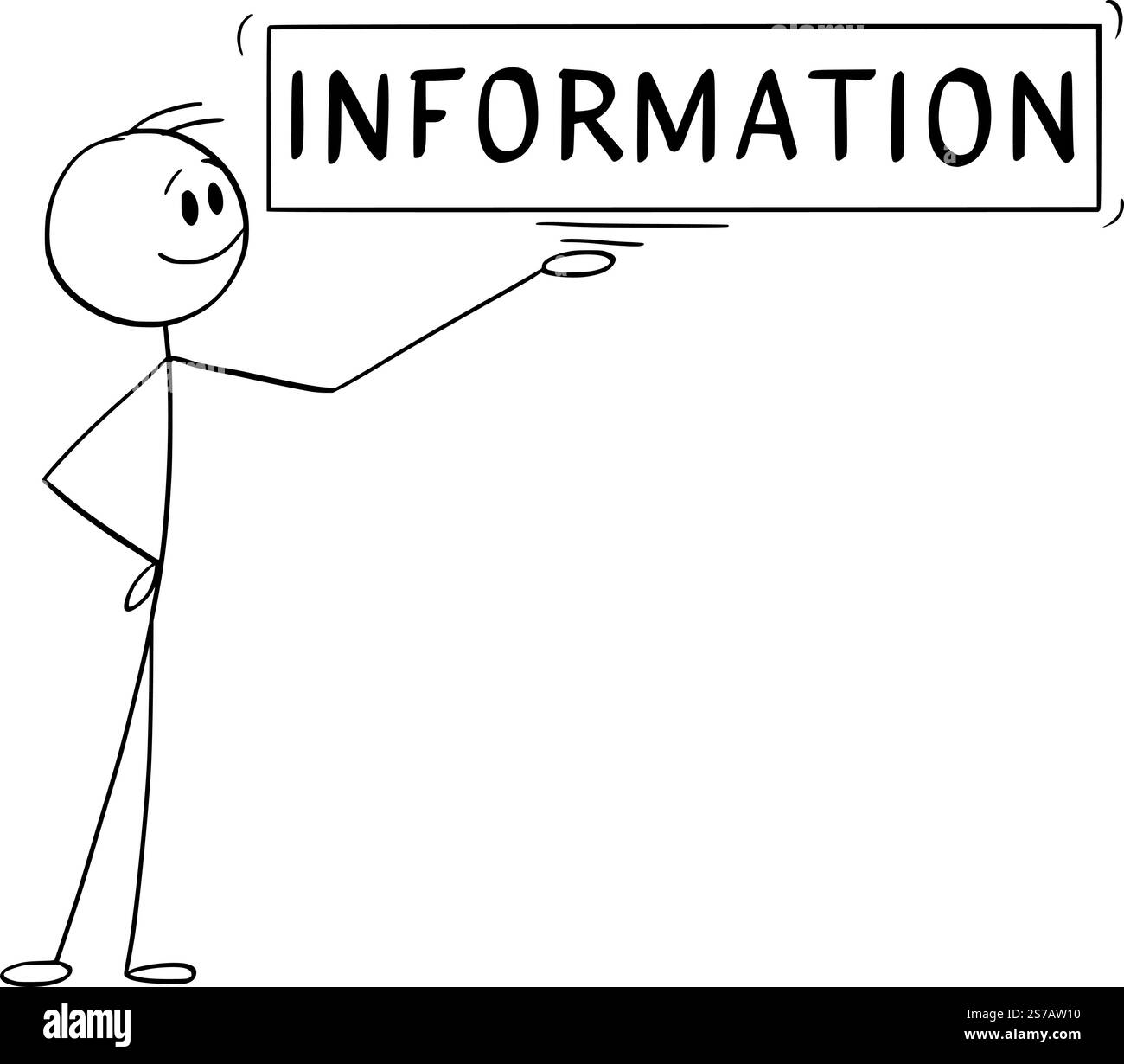 Person holding sign and offering information , vector cartoon stick ...