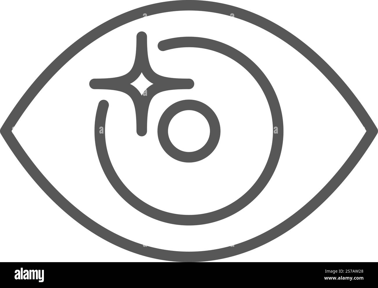 Simple gray line drawing of an eye with a bright star shape indicating ...