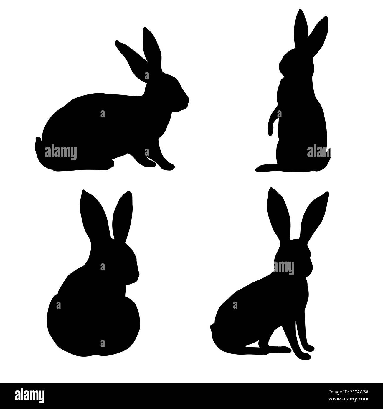 Rabbit Silhouette Vector illustration. Hand drawn hare, bunny. Linear ...