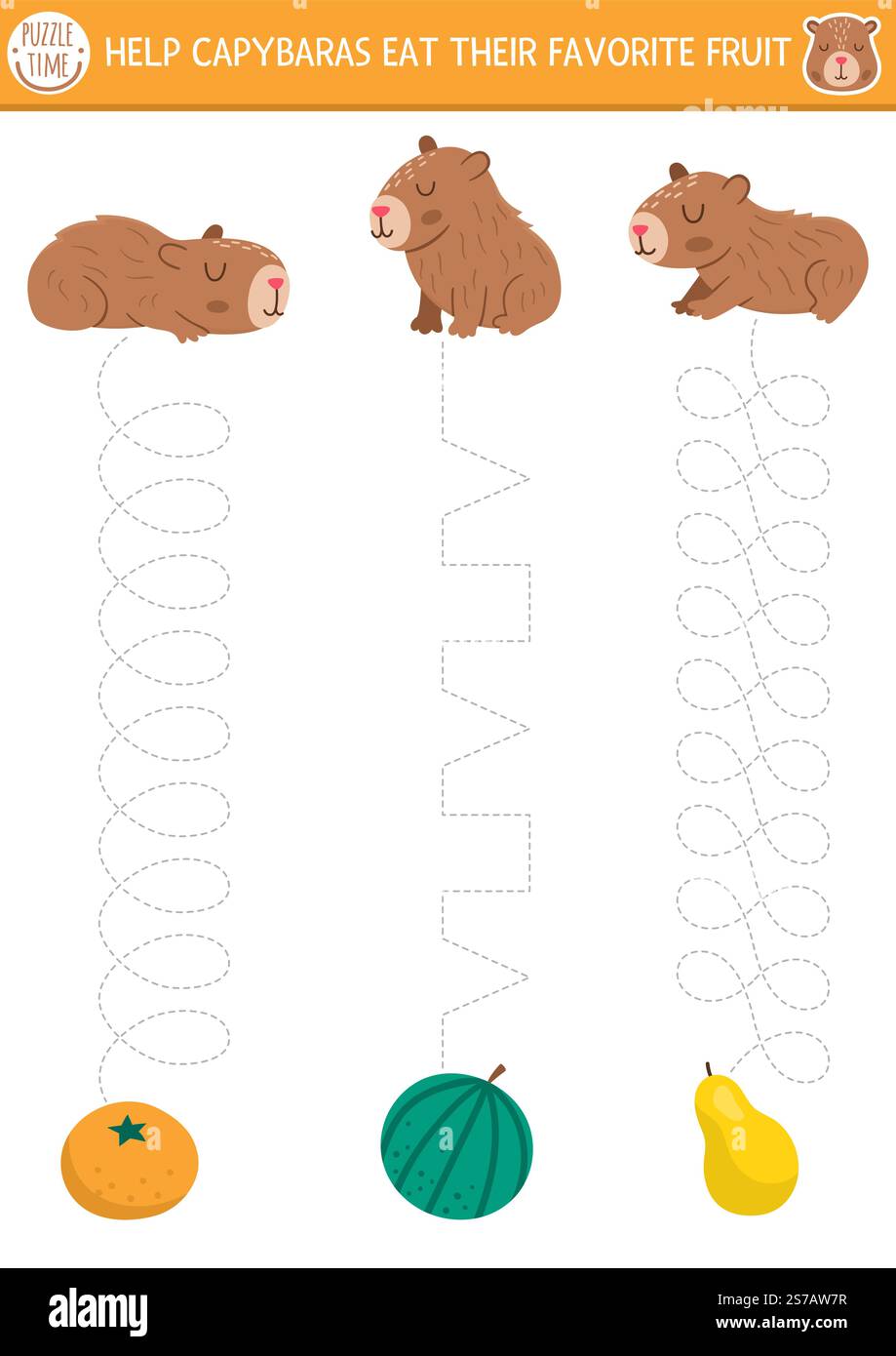 Vector handwriting practice worksheet with capybaras, tangerine ...