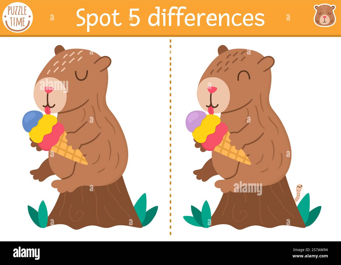 Find differences game for children. Capybara educational activity with cute animal sitting on ...