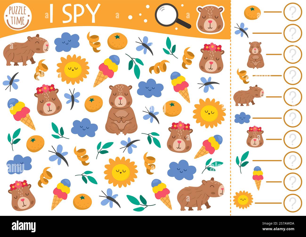 Capybara I spy game for kids. Searching and counting activity with cute ...
