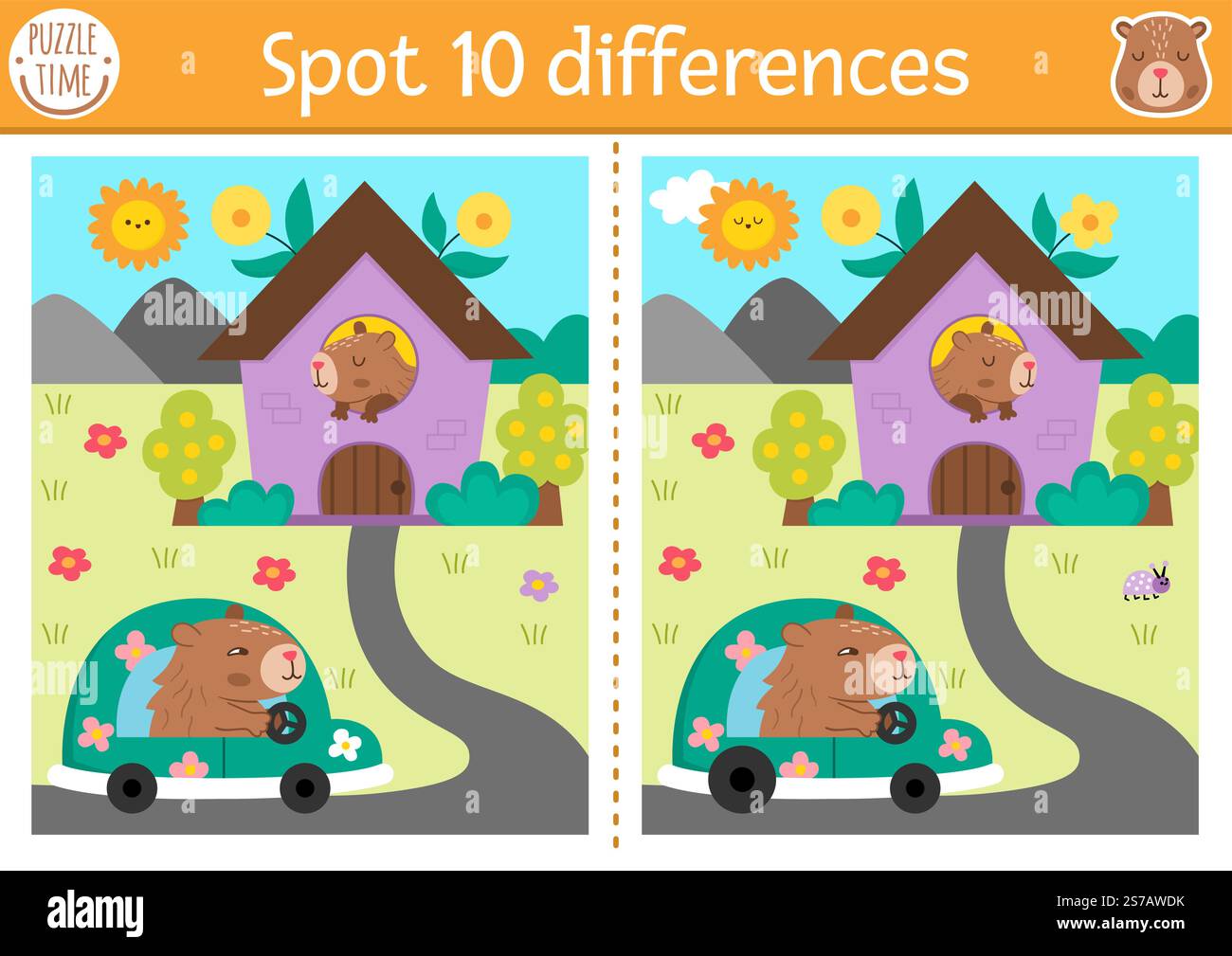 Find differences game for children. Capybara educational activity with ...