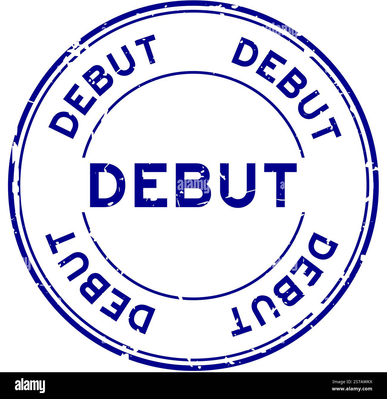 Grunge blue debut word round rubber seal stamp on white background ...