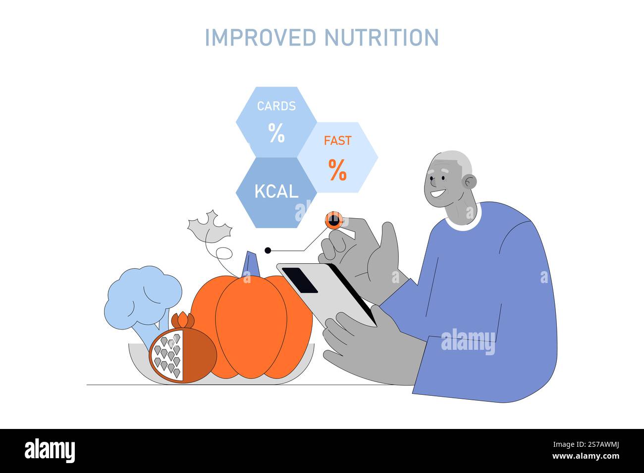 Healthy Aging concept. Elderly man tracking nutrition for longevity ...