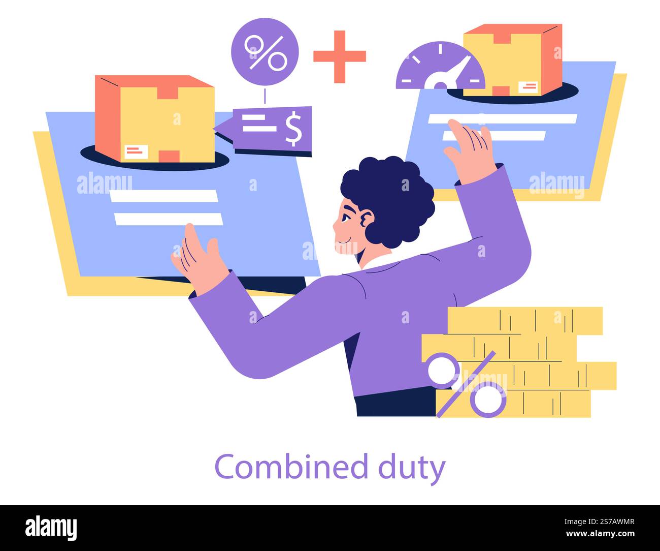 Customs Tariffs concept. An analyst assesses import duties with charts ...