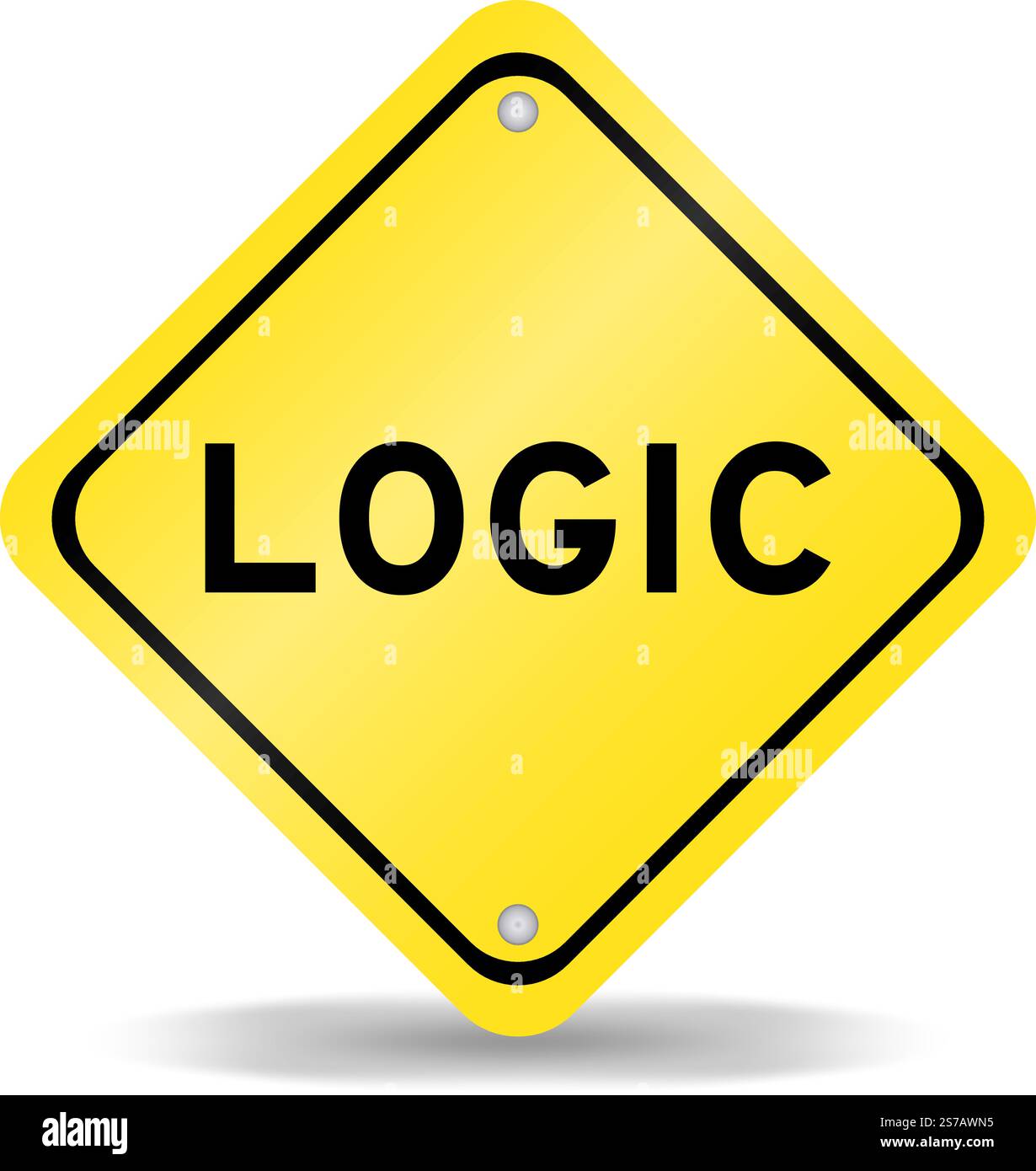 Yellow color transportation sign with word logic on white background ...