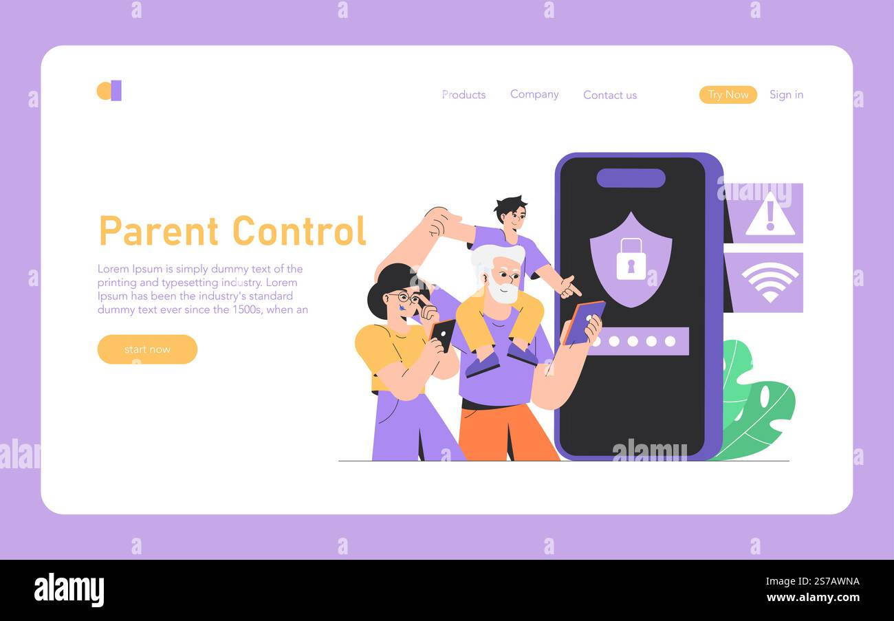 Parental Control concept. Family uses devices with security measures to ...