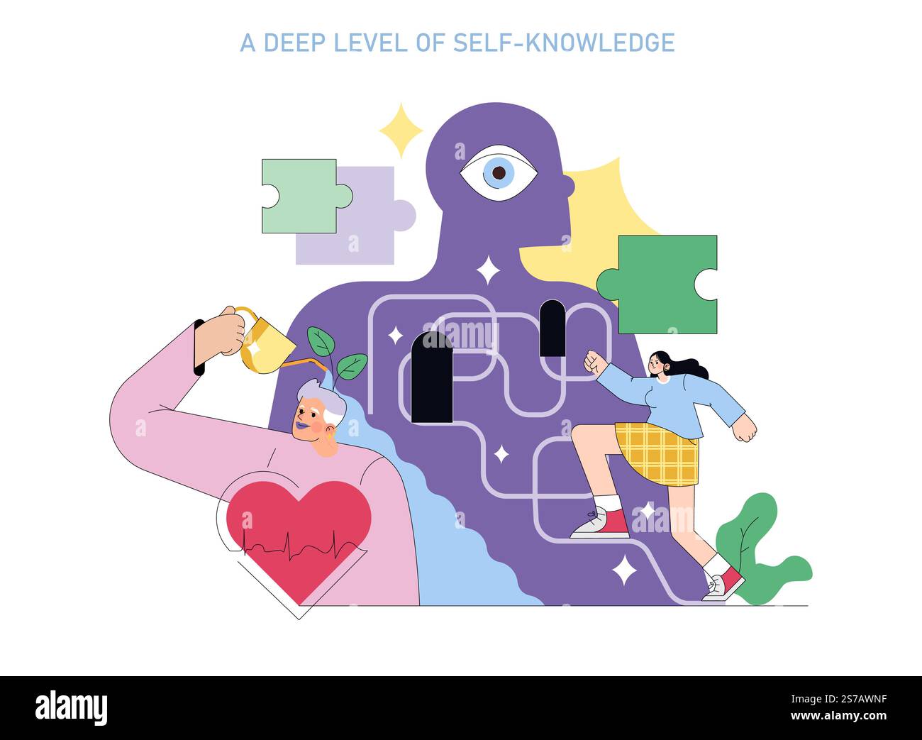 Human Values concept. A visual narrative on self-awareness with elements symbolizing growth ...