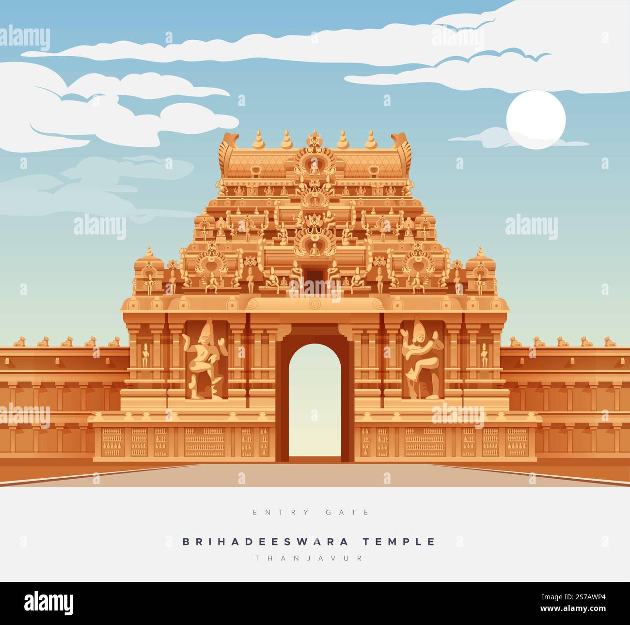 Entry Gate of Brihadeeswara Temple, Thanjavur - Stock Illustration as ...