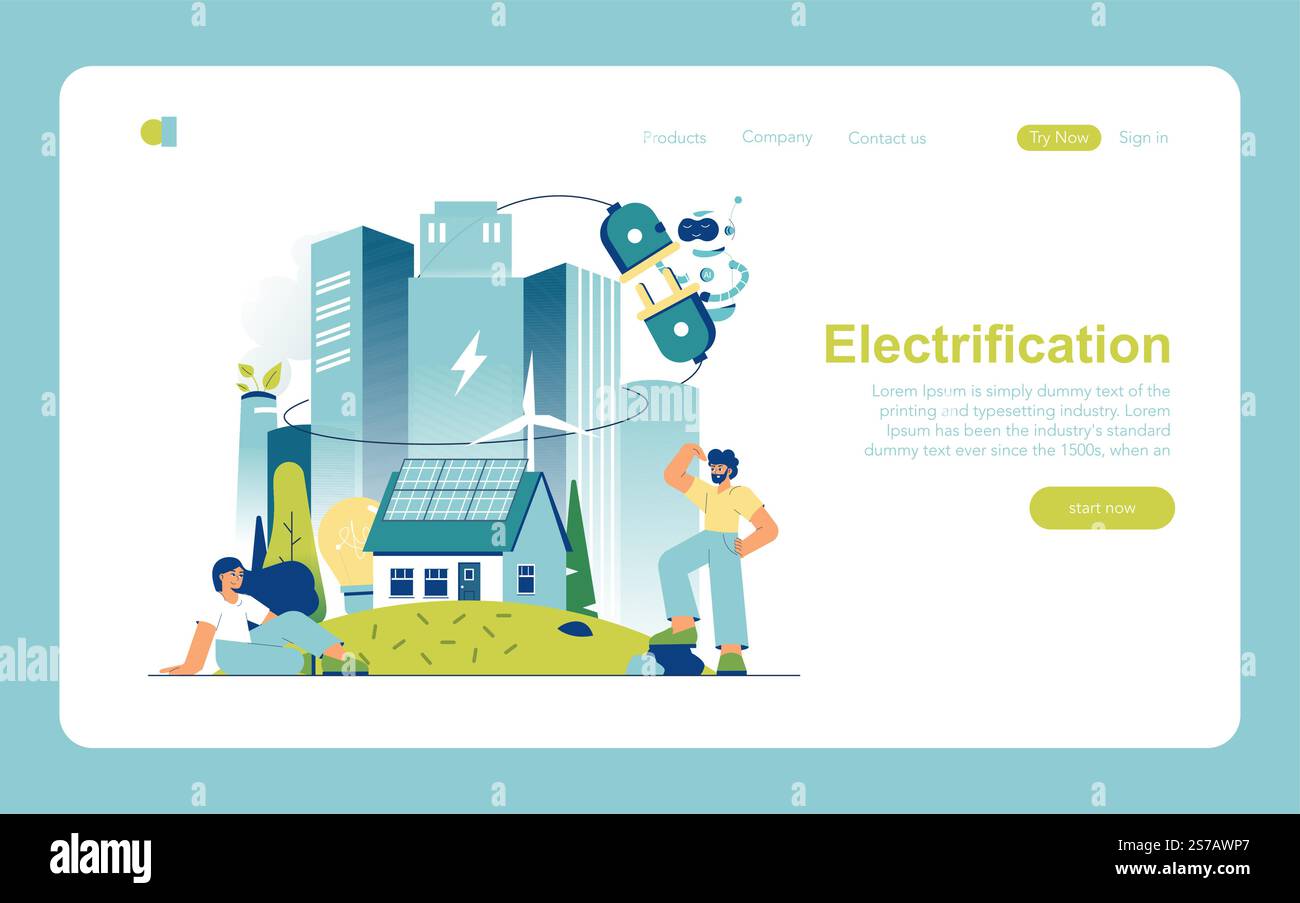 Electrification concept. Transition to electric power sources with wind ...
