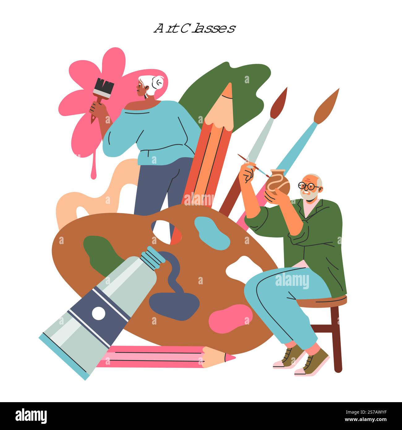 Senior creativity concept. Elderly couple engaged in art class ...