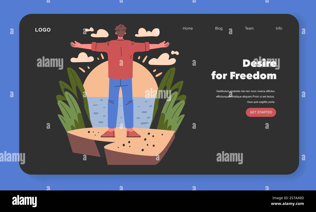 Personal freedom concept. Man with open arms on a cliff during sunset ...