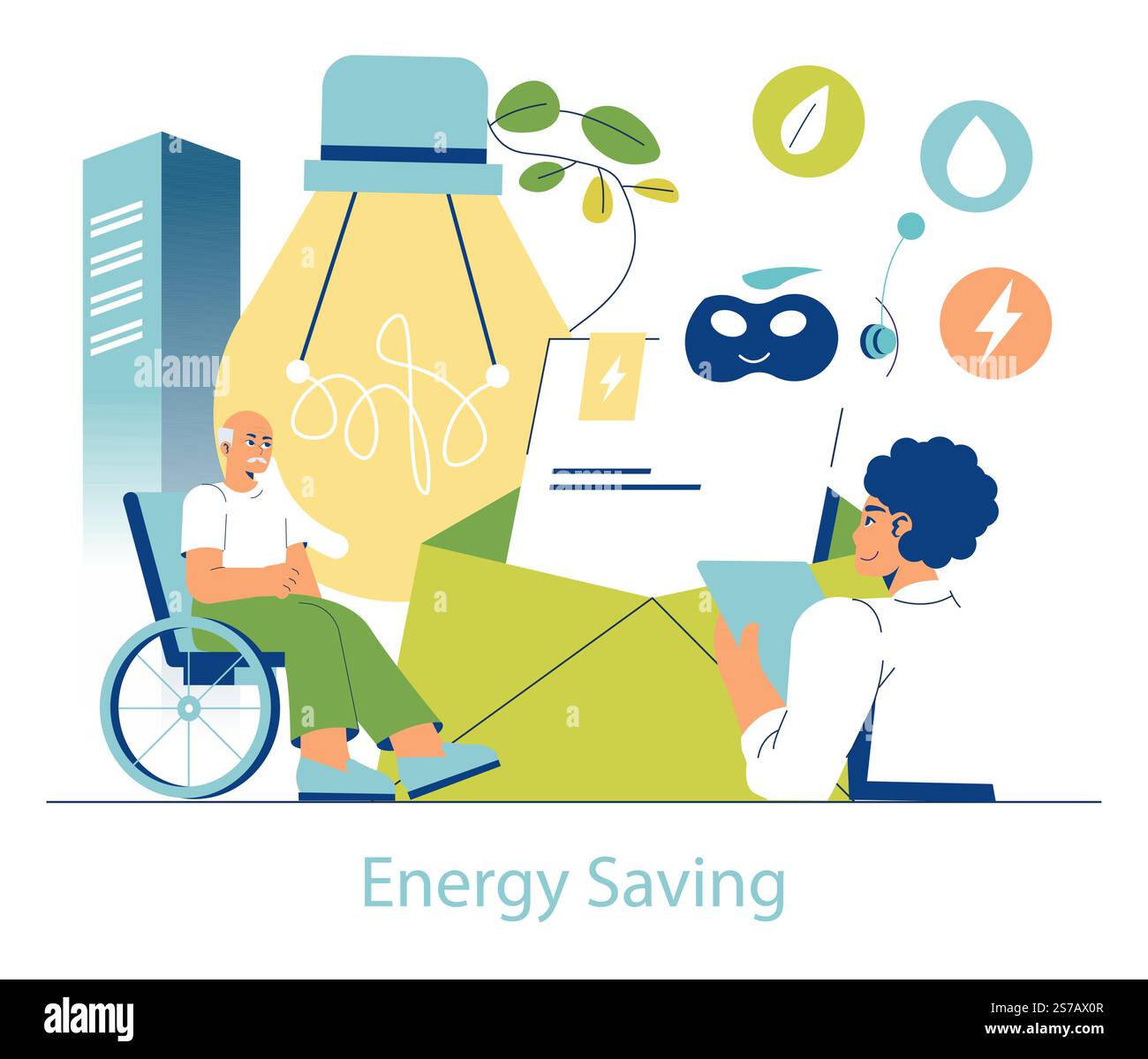 Electrification concept. Individuals engage with renewable energy sources, showcasing energy ...