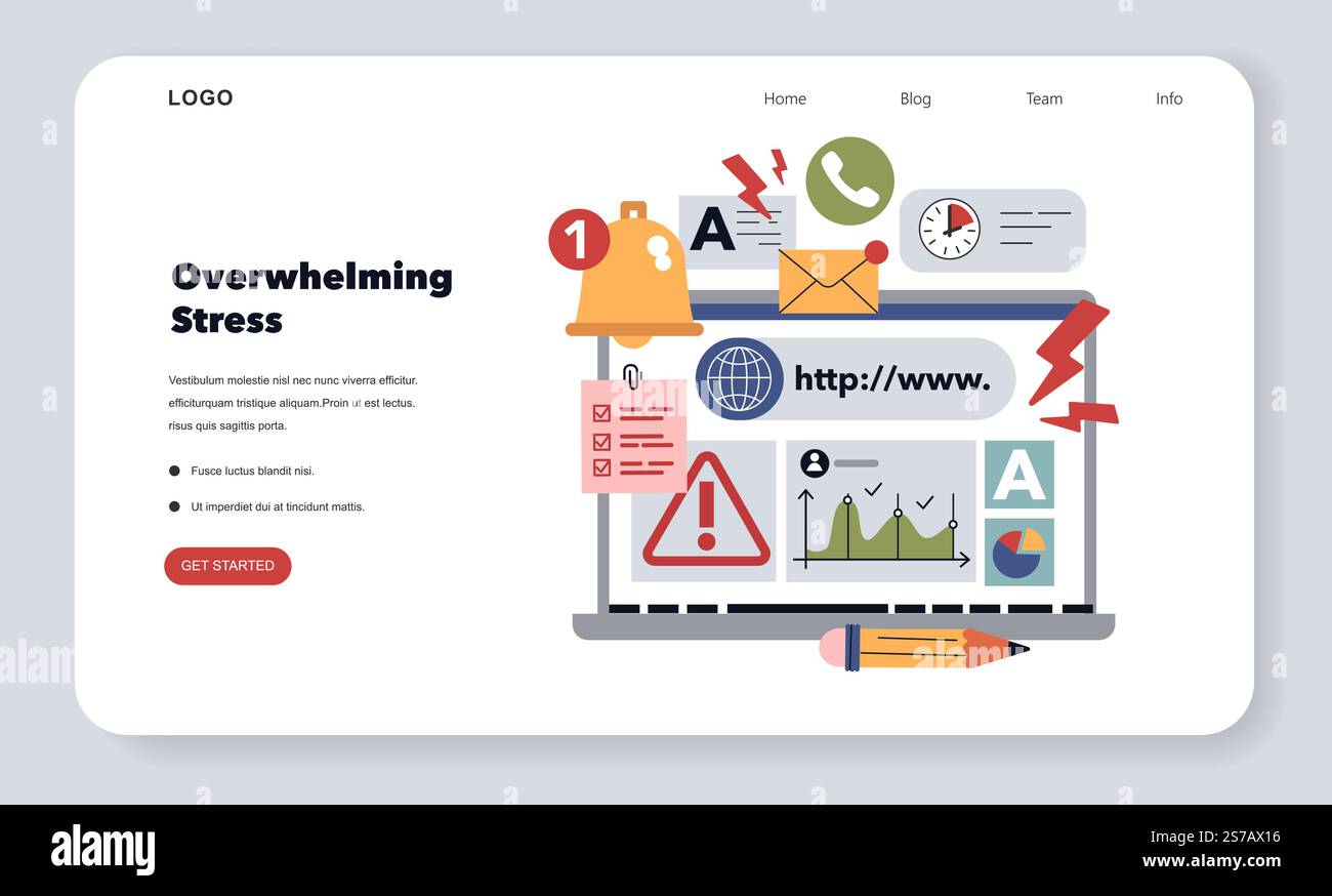 Burnout concept illustration showing stress triggers like notifications ...