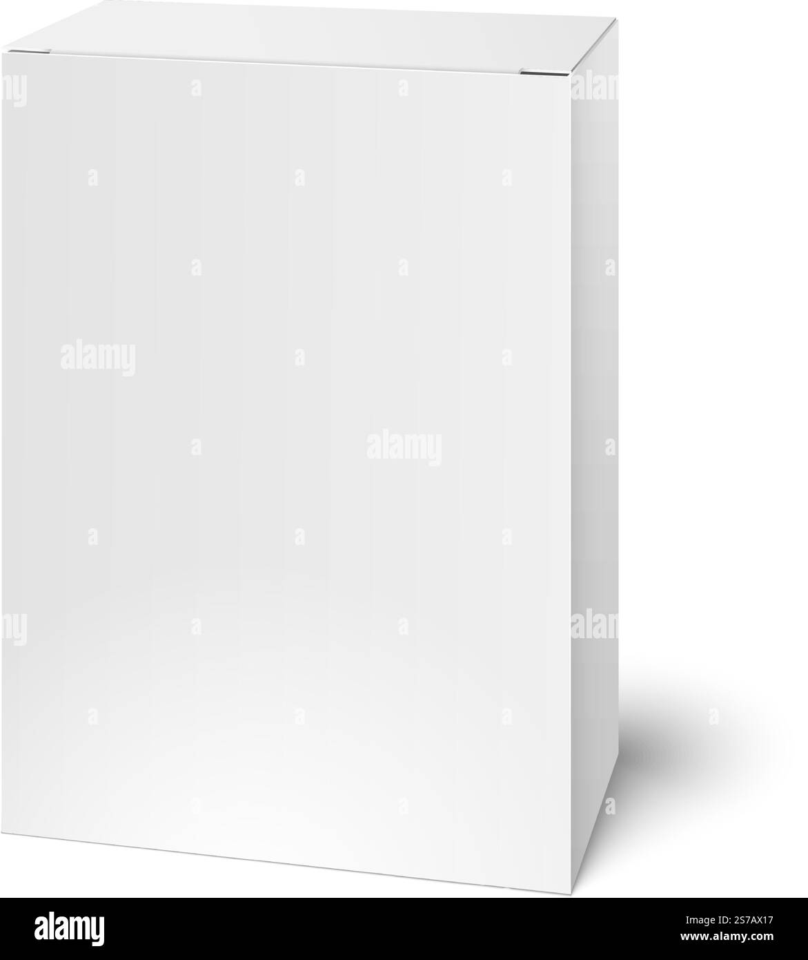 Realistic white blank vertical closed box mockup casting shadow on ...