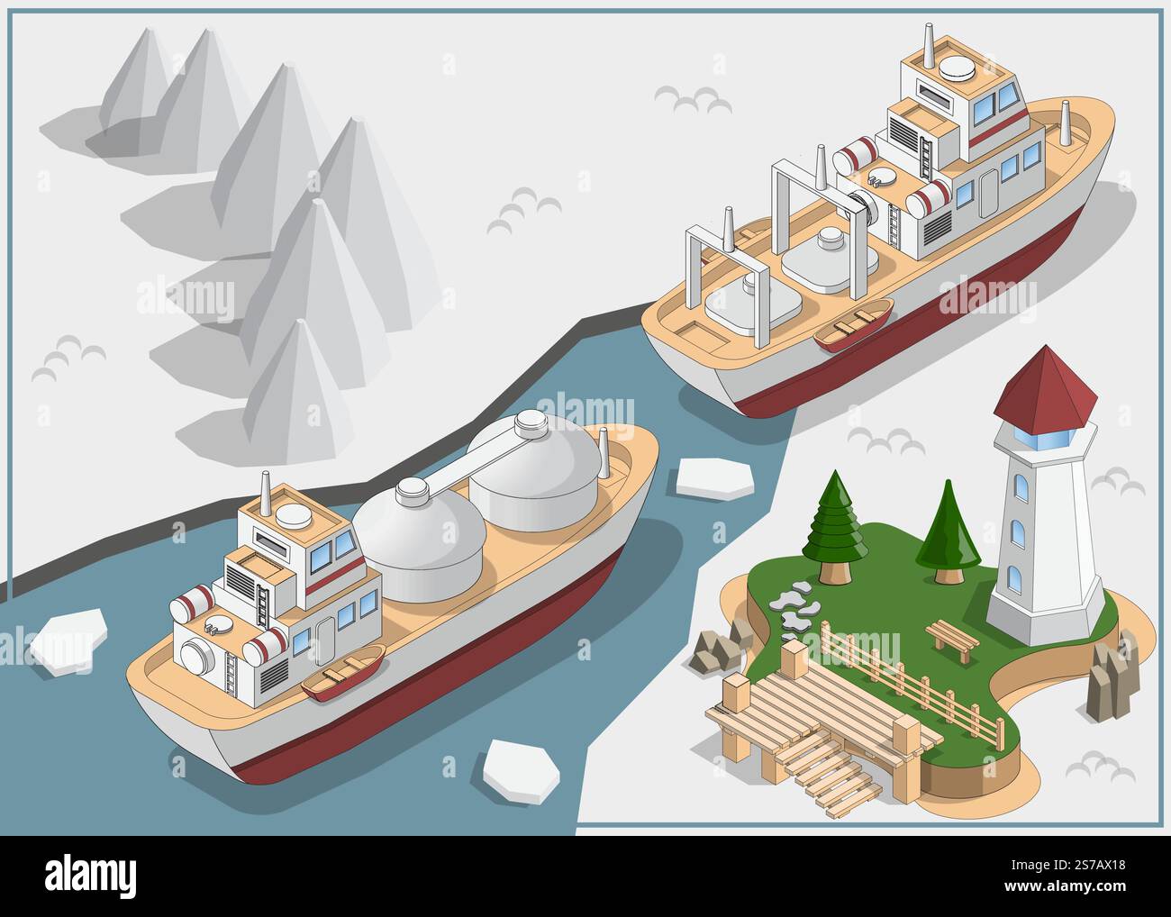 Ships in the ice. Isometric. Vector illustration Stock Vector Image ...