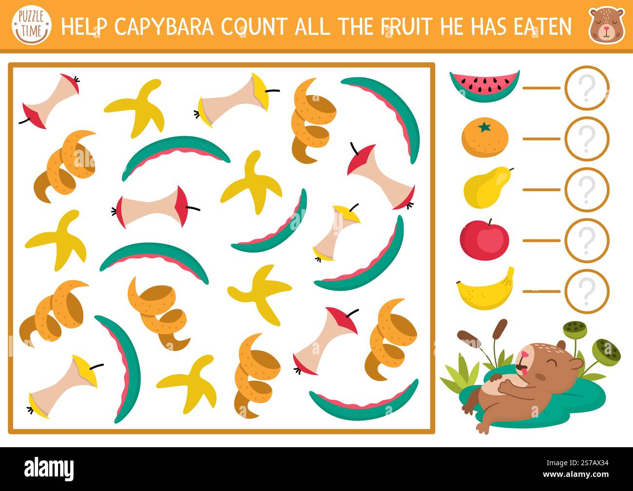 I spy game for kids. Searching and counting activity with capybara and ...