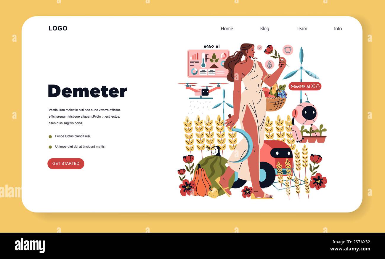 Agriculture technology interface featuring Demeter goddess, symbolizing farm innovation and ...