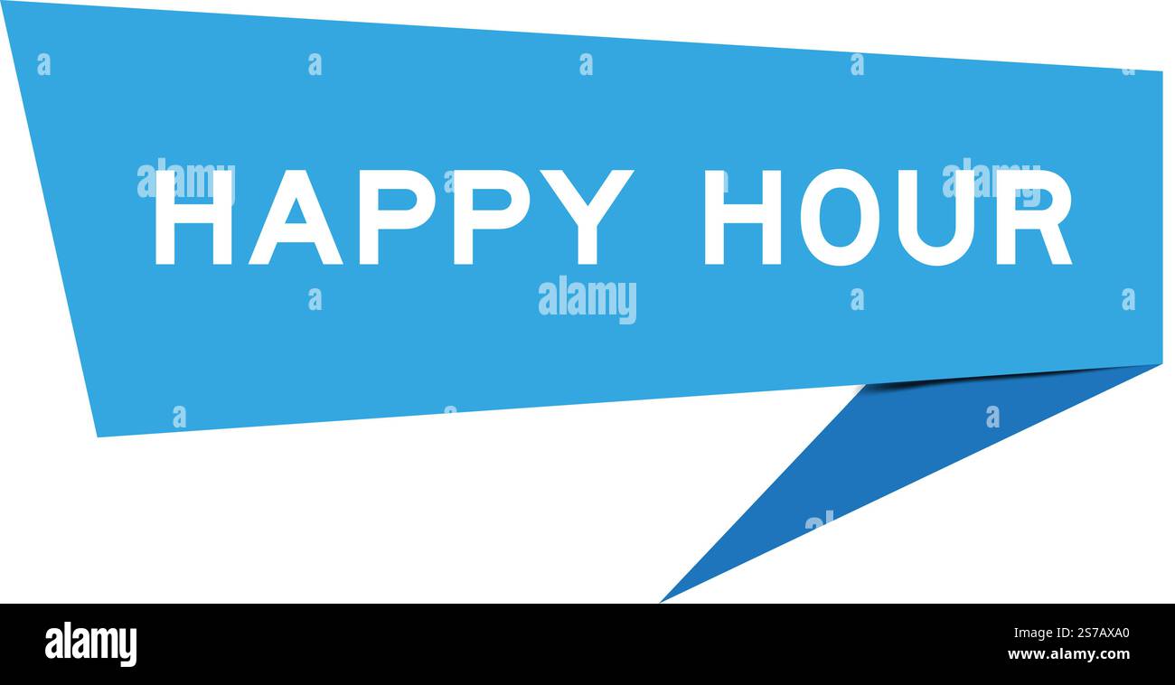 Blue color speech banner with word happy hour on white background Stock ...