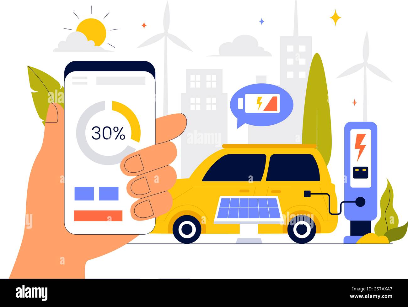 Charging Electric Car Batteries Vector Illustration with of Charger and ...