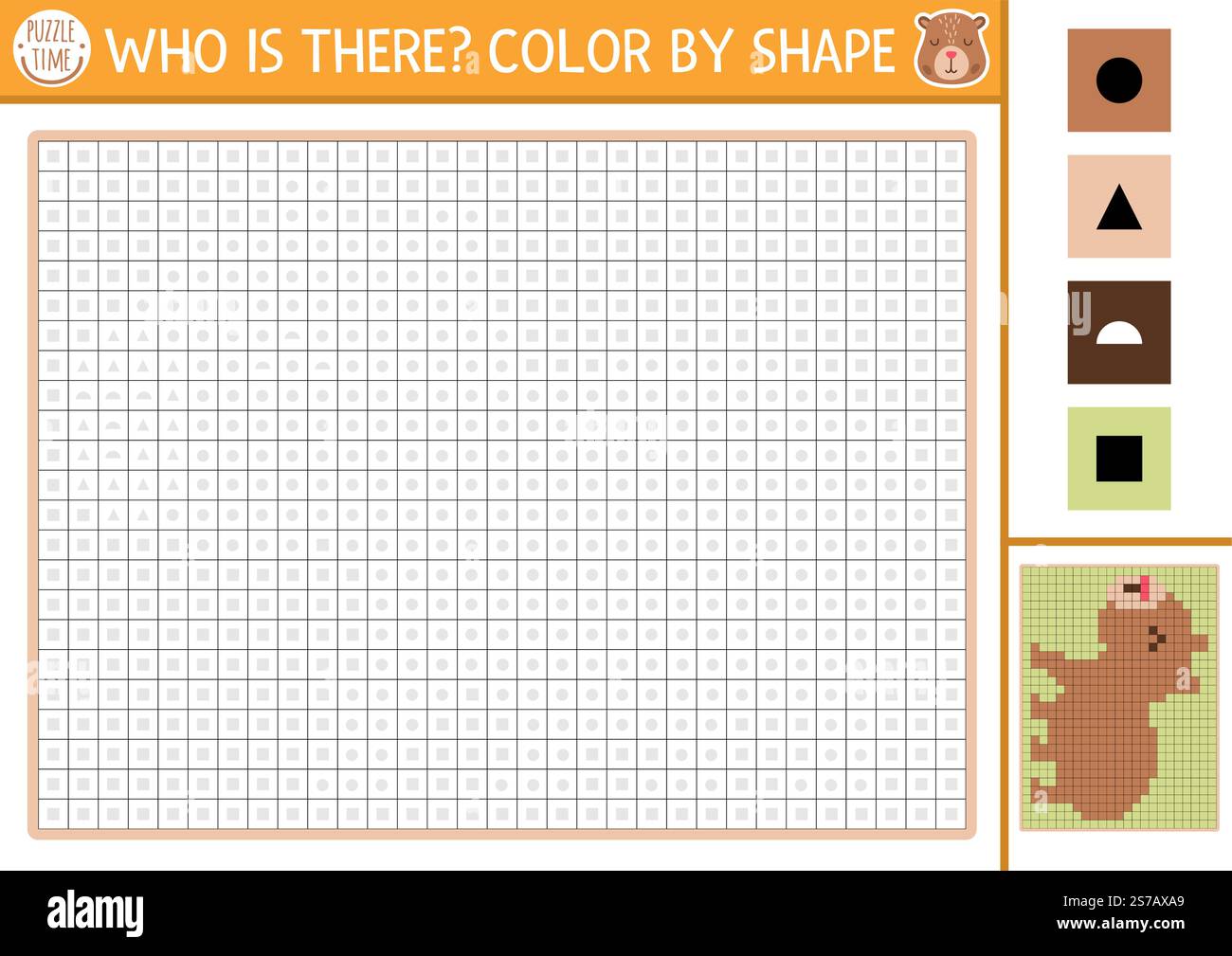 Vector capybara color by shape activity with square pixel grid ...