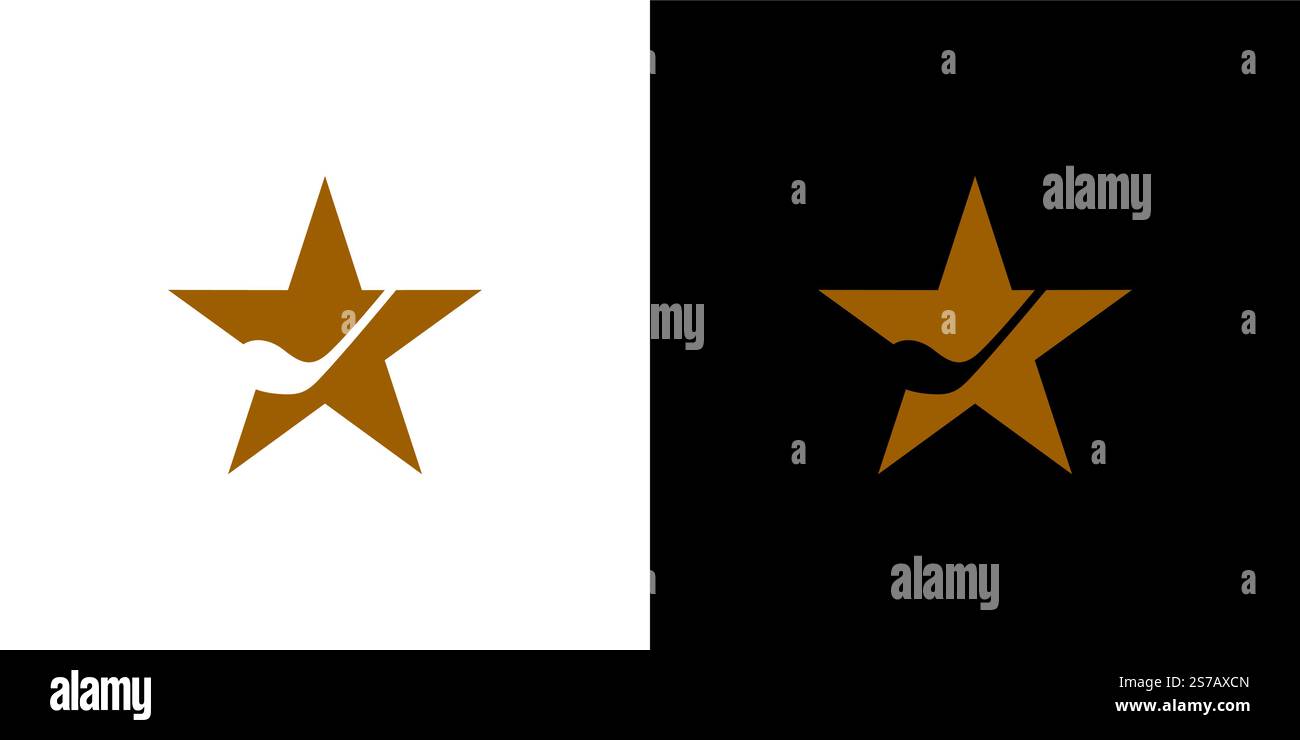 Gold Golf Star Logo with Abstract Design on Black and White Background ...