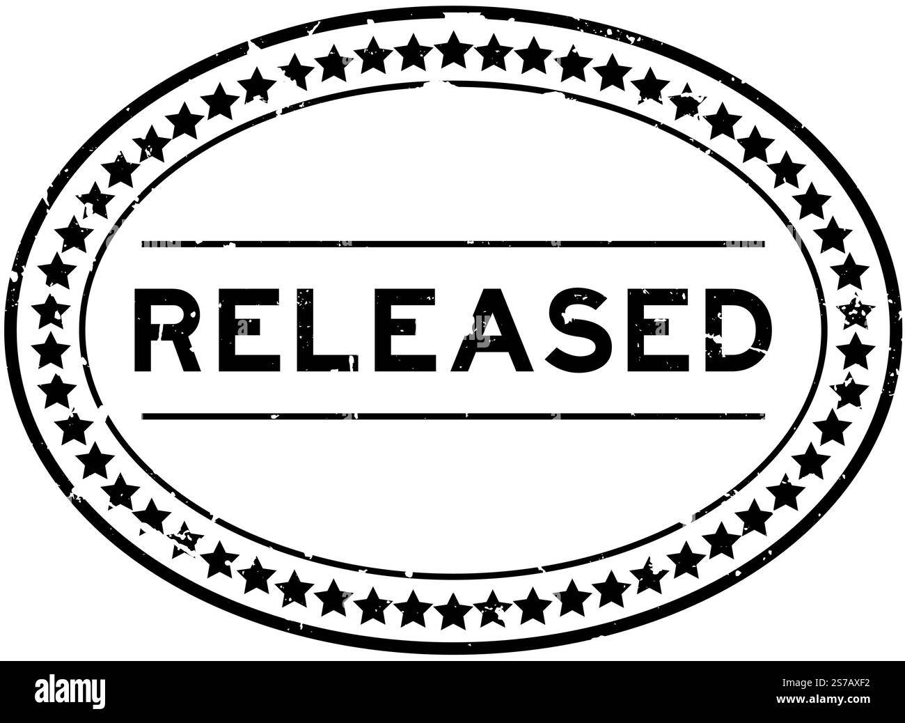 Grunge black released word oval rubber seal stamp on white background ...