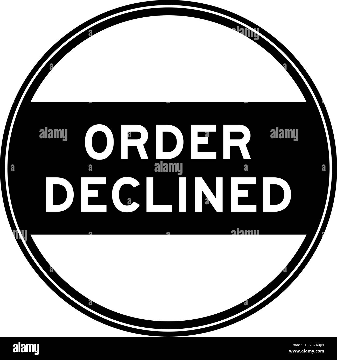 Black color round seal sticker in word order declined on white ...
