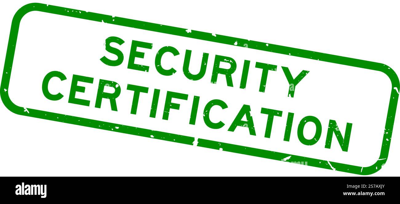 Grunge green security certification word square rubber seal stamp on ...